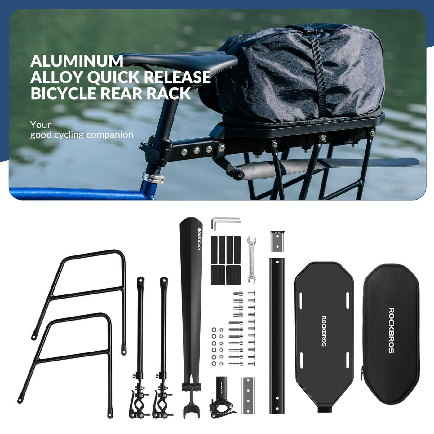 ROCKBROS Quick Release Bike Rear Rack with Fender – Adjustable Aluminum ...