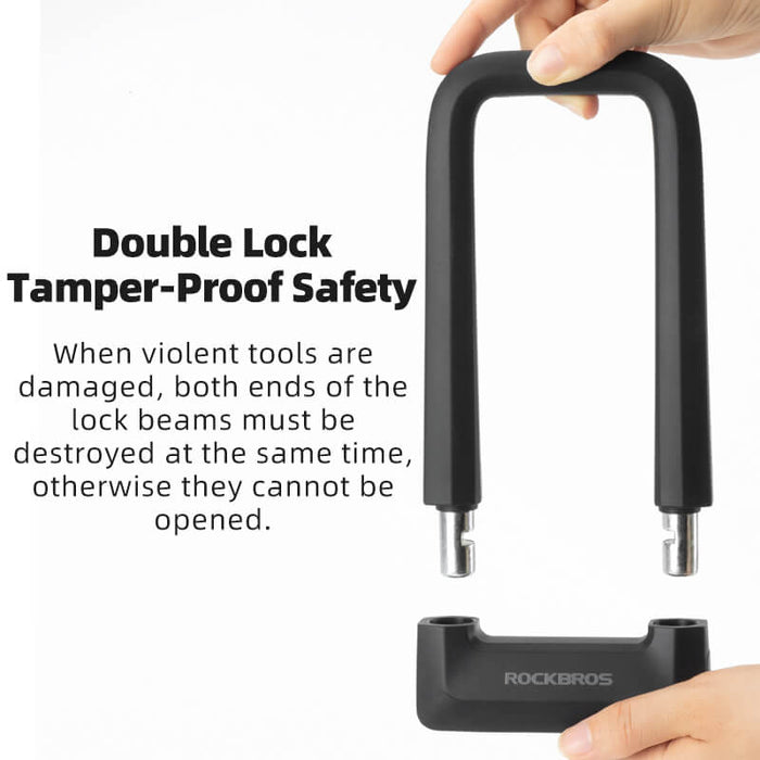 ROCKBROS Heavy-Duty Anti-Cut Bike U-Lock with Cable | High-Security Lock